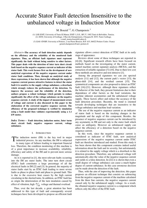 Pdf Accurate Stator Fault Detection Insensitive To The Unbalanced
