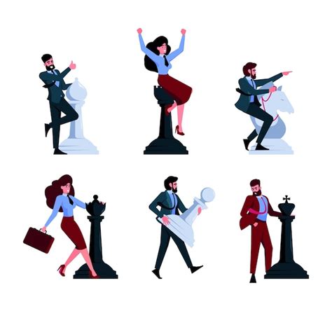 체스와 사람 비즈니스 전략 개념 장면 캐릭터 이동 체스 피규어 협업 팀 전술 파트너십 게임 도전 현란한 벡터 평면 사람 컬러