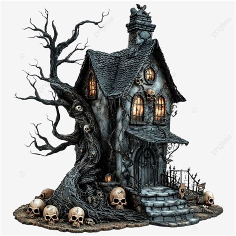 어둡고 신비한 할로윈 이미지 두개골과 소름 끼치는 구울이 있는 집 집 두개골 Png 일러스트 및 이미지 에 대한 무료 다운로드 Pngtree