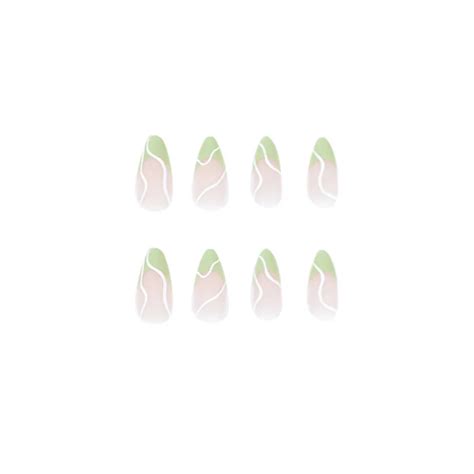 24 шт маникюрные накладные ногти с эффектом зеленого французского миндаля АлиЭкспресс