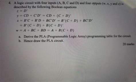 Solved A Logic Circuit With Four Inputs A B C And D Chegg