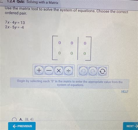 Solved 124 Quiz Solving With A Matrix Use The Matrix Tool To Solve