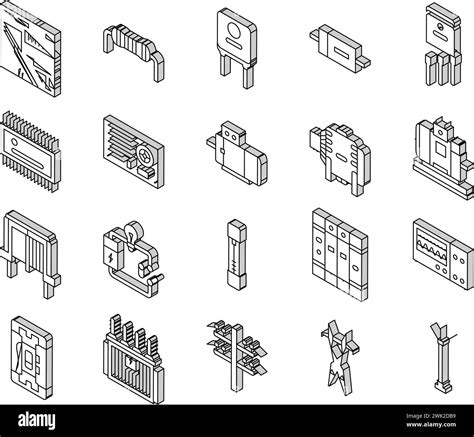 Electrical Engineer Industry Work Isometric Icons Set Vector Stock