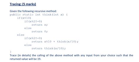 Solved Tracing 5 Marks Given The Following Recursive