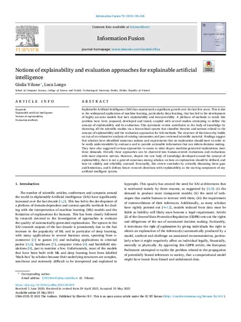 Pdf Notions Of Explainability And Evaluation Approaches For Explainable Artificial Intelligence