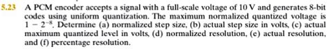 SOLVED A PCM Encoder Accepts A Signal With A Full Scale Voltage Of V And Generates