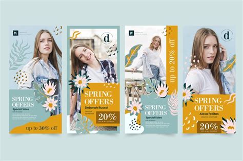 Плоские весенние истории instagram | Бесплатно векторы