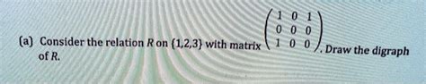 Solved A Consider The Relation Ron 123 With Matrix Of R Draw The Digraph
