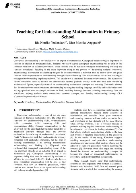 Pdf Teaching For Understanding Mathematics In Primary School