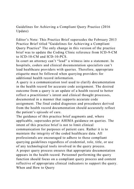 Guidelines For Achieving A Compliant Query Practice 2016 Updatedocx