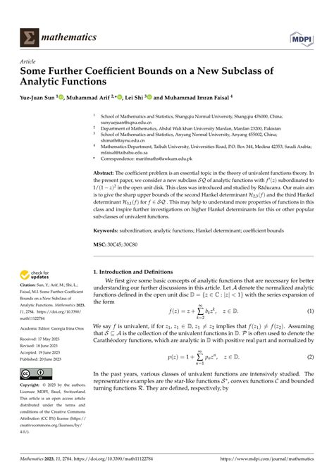 Pdf Some Further Coefficient Bounds On A New Subclass Of Analytic