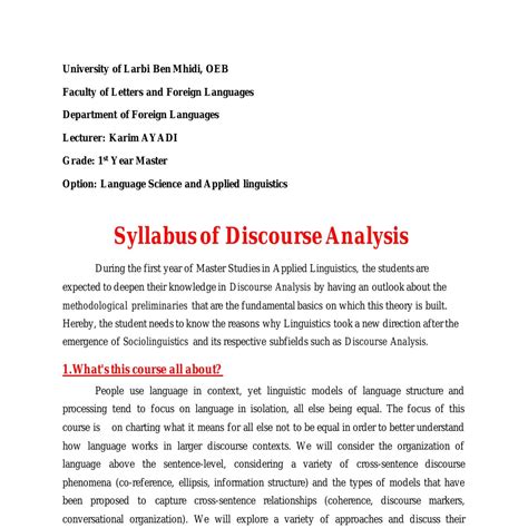 The Project Of Discourse Analysis Simplified English Lessonsdocx
