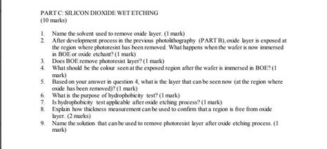solved partc silicon dioxide wet etching 10 marks 1 name