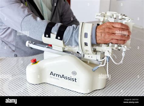 Patient With Assistive Robot For Upper Limb Rehabilitation The Robot Armassist Allows Passive