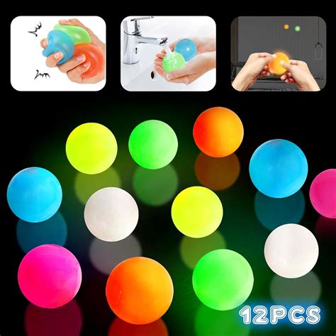 12pcs Sticky Balls Fidget Toys Glow In The Dark Ceiling