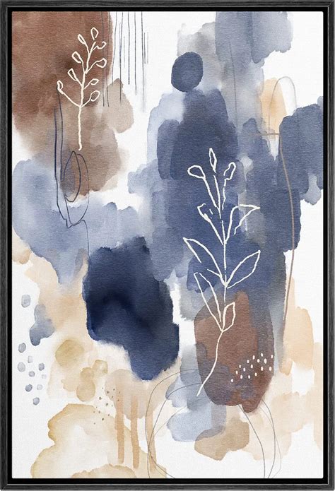 چاپ روی بوم قاب شده نقاشی دیواری، کلاژ برگ جنگلی آبی قهوه ای، تصاویر انتزاعی طبیعت، هنر مدرن