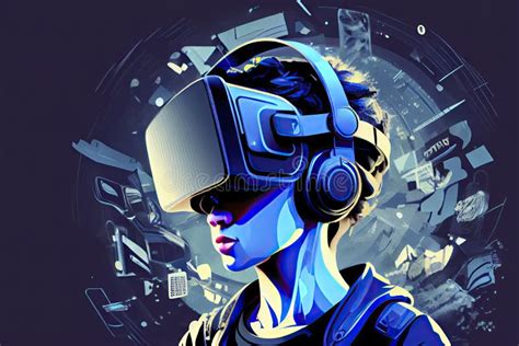 Concept Of Virtual Reality Technology Graphic Of A Teenage Gamer Wearing Vr Head Mounted