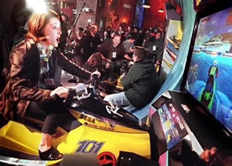 The X Files Star Gillian Anderson Plays Sega S Waverunner At Gameworks Launch Party In