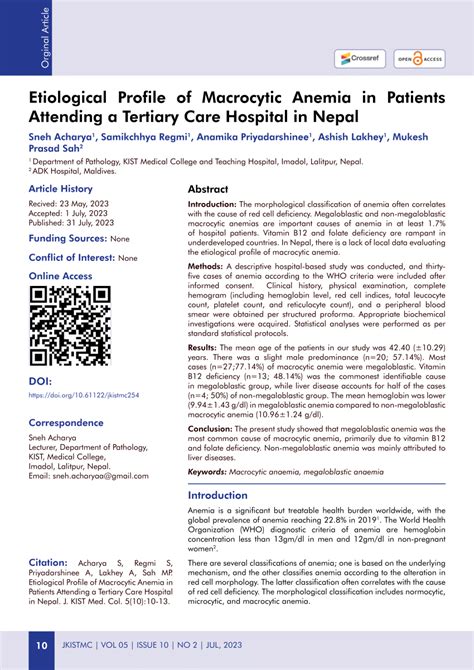 Pdf Etiological Profile Of Macrocytic Anemia In Patients Attending A Tertiary Care Hospital In