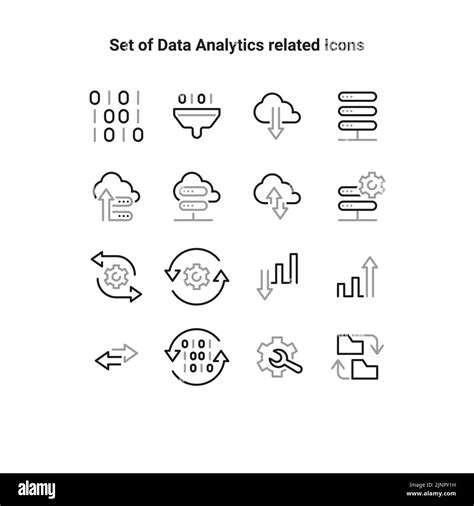 Big Data Analysis Thin Line Icon Set Data Processing Outline