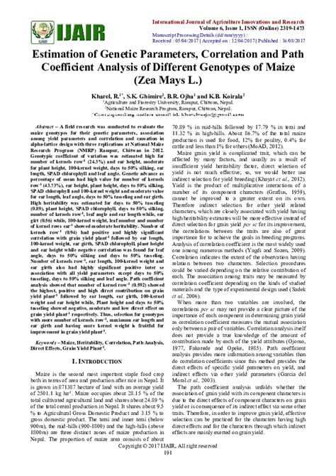 Pdf Estimation Of Genetic Parameters Correlation And Path