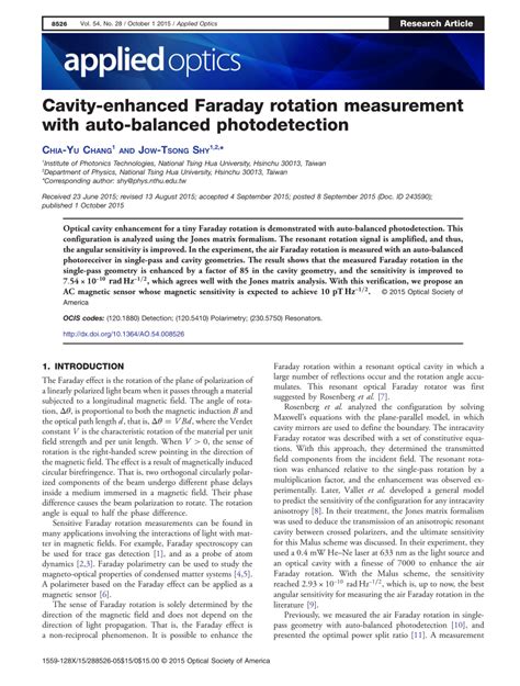 Pdf Cavity Enhanced Faraday Rotation Measurement With Auto Balanced