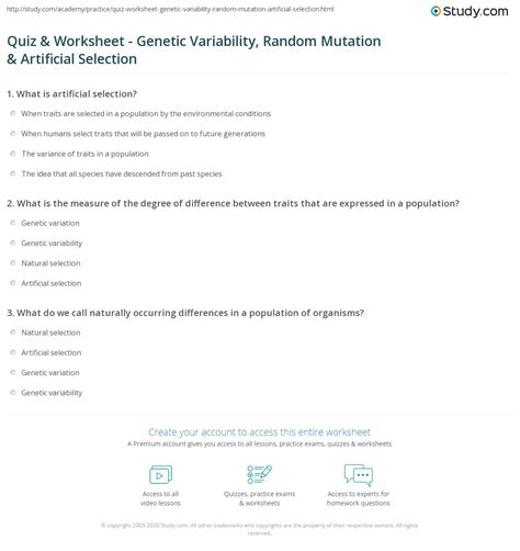 Quiz Worksheet Genetic Variability Random Mutation Artificial