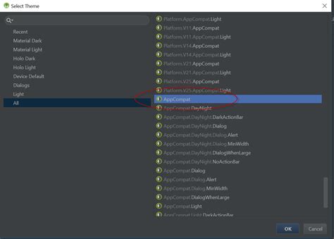 Unable To Select Appcompat Theme For Android Studio Design View Stack