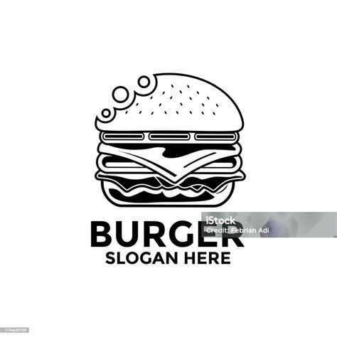 햄버거 벡터 로고 디자인 벡터 템플릿 패스트 푸드 플랫 로고 현대 미니멀 디자인 일러스트레이션 고기에 대한 스톡 벡터 아트 및
