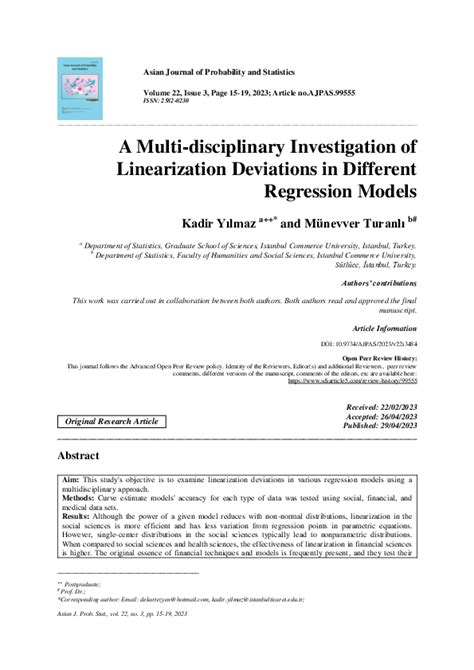 Pdf A Multi Disciplinary Investigation Of Linearization Deviations In Different Regression Models