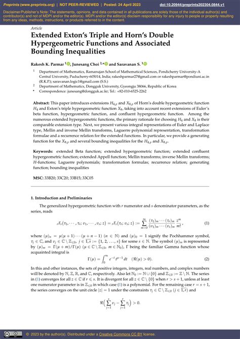 Pdf Extended Extons Triple And Horns Double Hypergeometric Functions And Associated Bounding