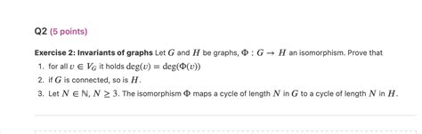 Solved Exercise Invariants Of Graphs Let G And H Be Chegg