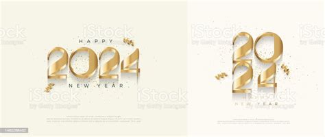 클래식한 디자인 2024 고급스럽고 우아한 골드 숫자로 새해 복 많이 받으세요 고유 번호가 있는 프리미엄 디자인 포스터 디자인 배너 템플릿 및 인사말 소셜 미디어 게시물