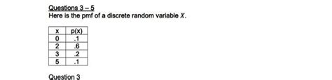 Solved Questions 3−5 Here Is The Pmf Of A Discrete Random