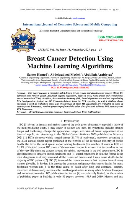Pdf Breast Cancer Detection Using Machine Learning Algorithms
