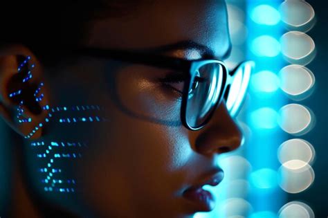 Genetic Research Computer Screen Reflection In Spectacles Of Dna
