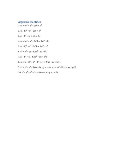 Algebraic Identities Simple Pdf
