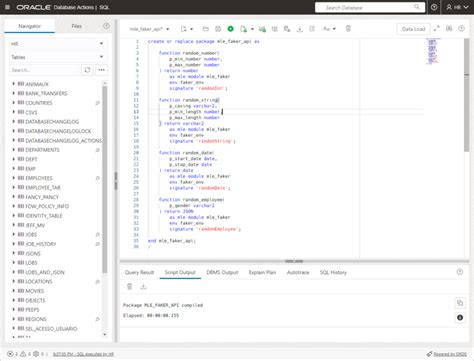 using javascript to create test data in oracle database 23c