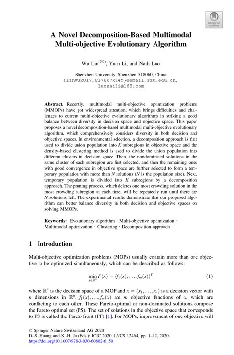 PDF A Novel Decomposition Based Multimodal Multi Objective Evolutionary Algorithm