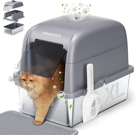 Meowant Stainless Steel Cat Litter Box Extra Large 3 In 1 Enclosed