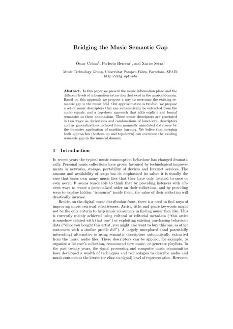 Pdf Bridging The Music Semantic Gap