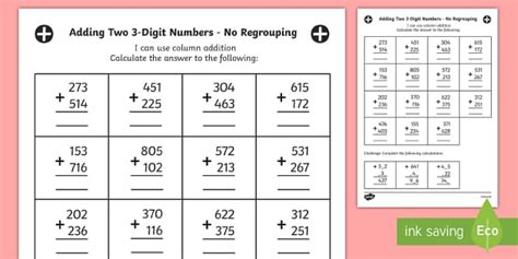 Year Adding Two Digit Numbers In A Column With No Regrouping Worksheet
