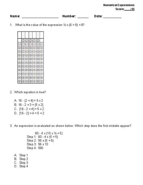 Numerical Expressions 5th Grade Assessment By Sototally Crafty Tpt