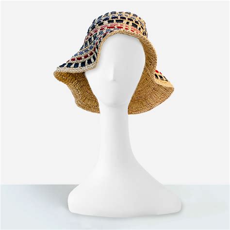 Vintage Floppy Straw Hat Woven Fabric Trim Size 21
