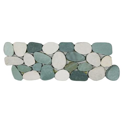Sliced Sea Green And White Pebble Tile Border Subway Tile Outlet