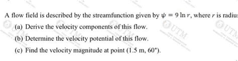solved a flow field is described by the streamfunction given