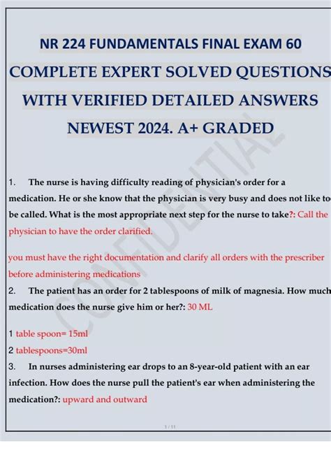 Nr 224 Fundamentals Final Exam 60 Complete Expert Solved Questions With Answers Rn Nursing