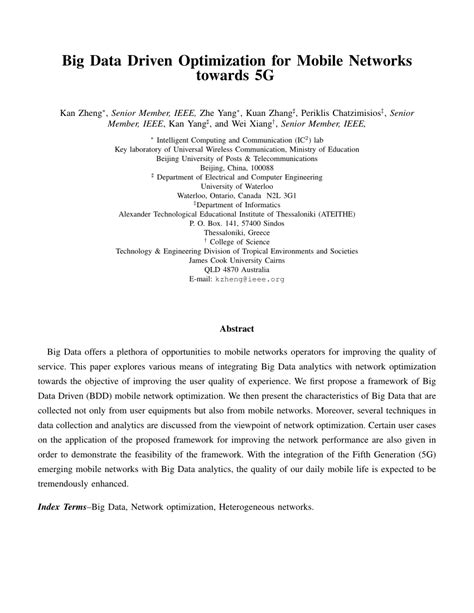 Pdf Big Data Driven Optimization For Mobile Networks Toward 5g