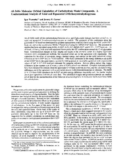 Pdf Ab Initio Molecular Orbital Calculation Of Carbohydrate Model Compounds 3 Effect Of The