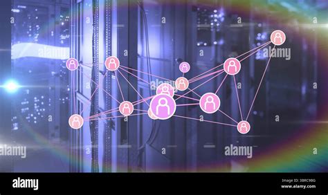 Highlighting Network Graph Glowing In Data Center With Server Racks